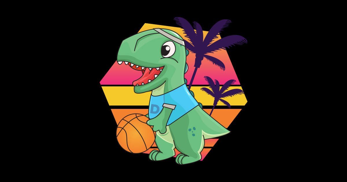 Dinosaur playing basketball, retro style, green dino, dinosaurs are ...
