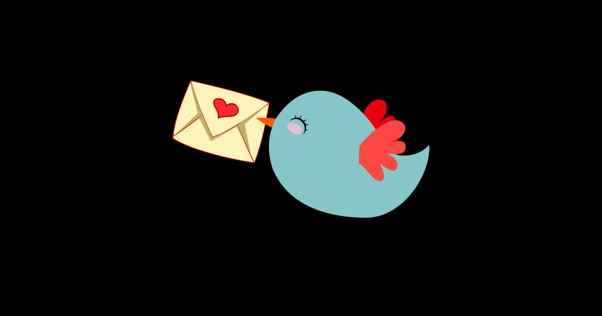 Blue bird with mail heart romantic social media tweet red wings email ...