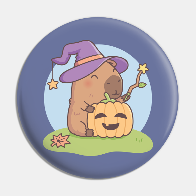 Cute Capybara Wizard and Squash Halloween - Cute Capybara - Pin | TeePublic