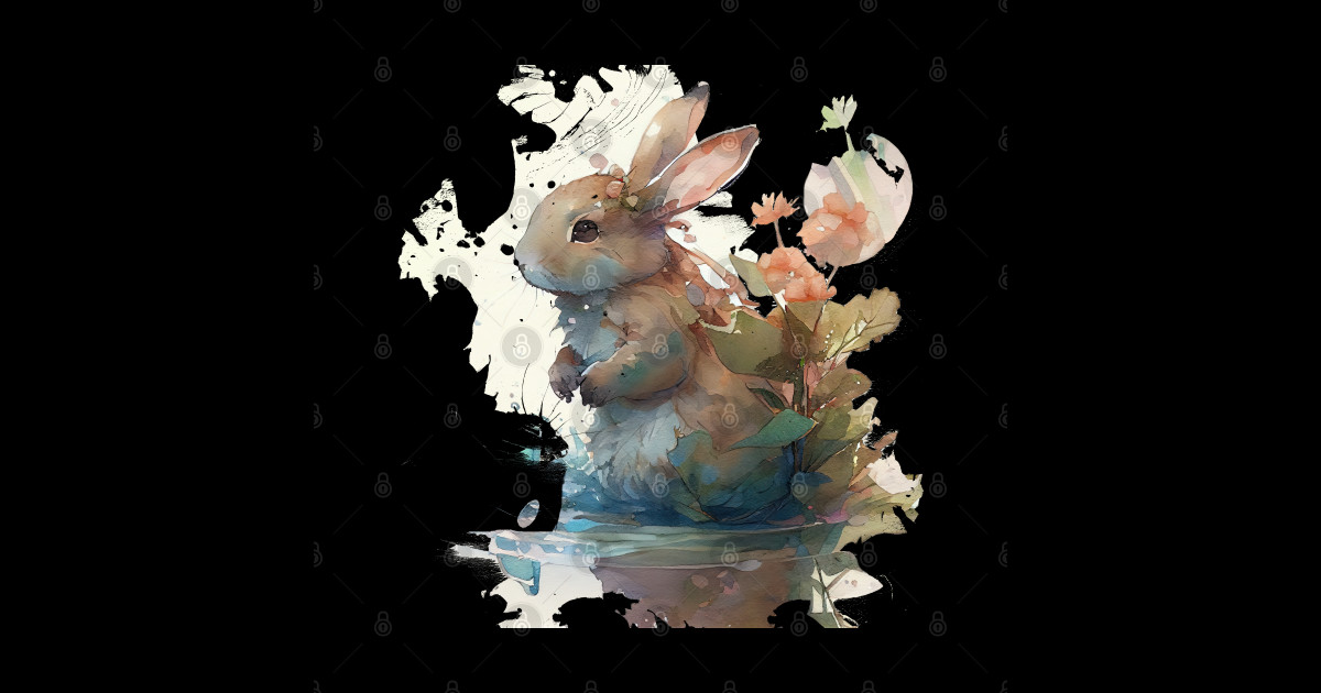 Watercolor peaceful bunny scene - Bunny - Sticker | TeePublic