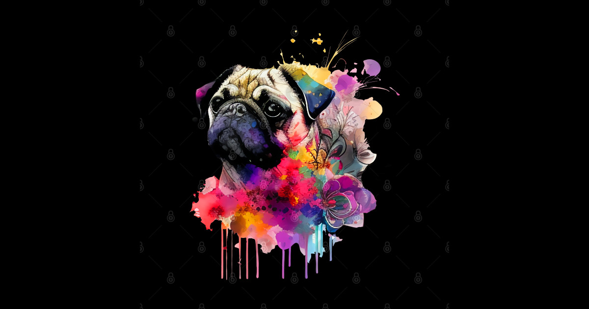 Splash Flowery Ink Pug - Pug Life - Sticker | TeePublic