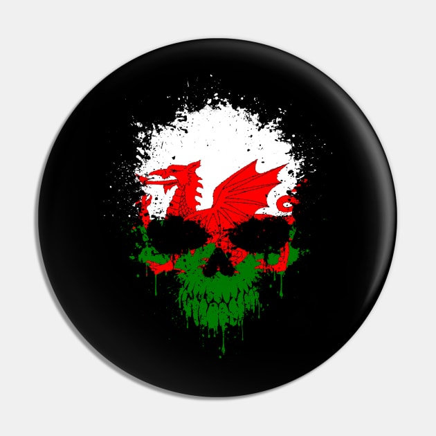 Chaotic Welsh Flag Splatter Skull - Wales - Pin | TeePublic