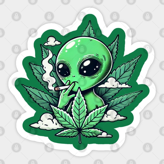Stoned Smoking Alien high dope 420 weed leaf - Weed - Sticker | TeePublic