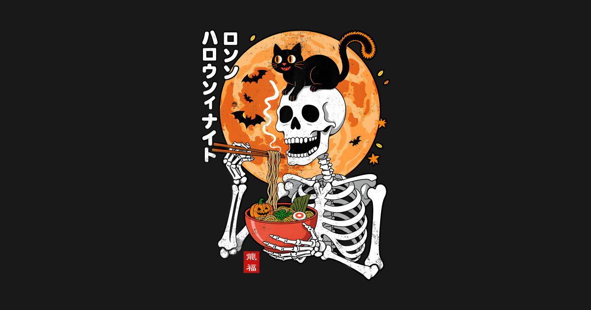 Spooky Skeleton Eating Bowl With Cat Halloween - Halloween Skeleton ...