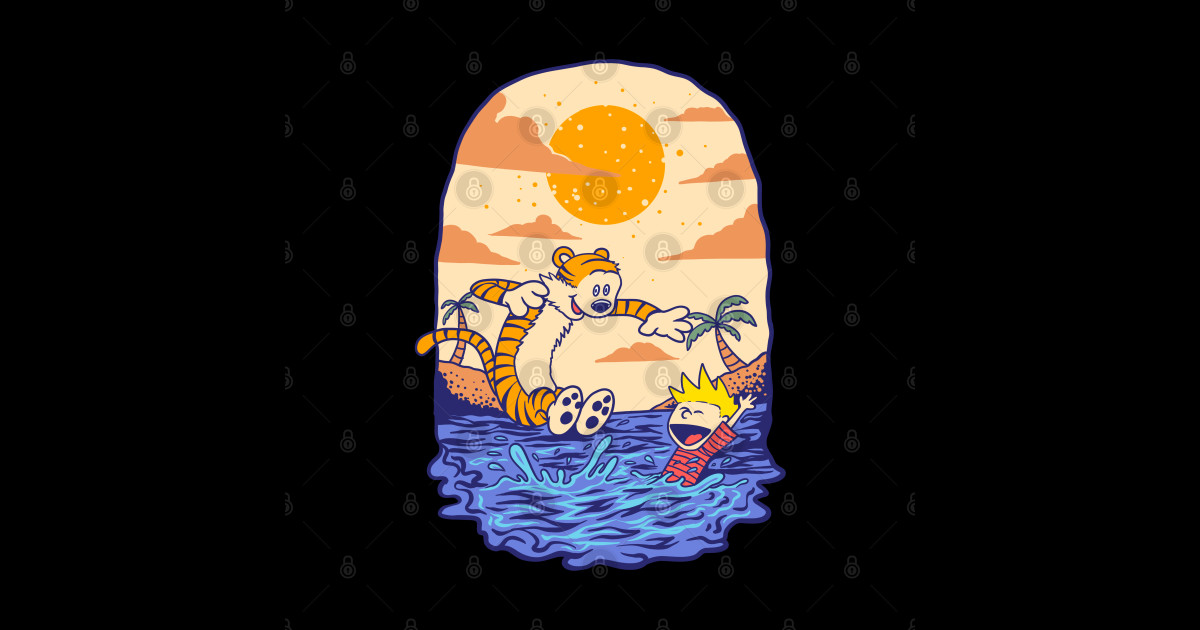 Calvin and Hobbes Swimming - Calvin And Hobbes Swimming - Sticker ...