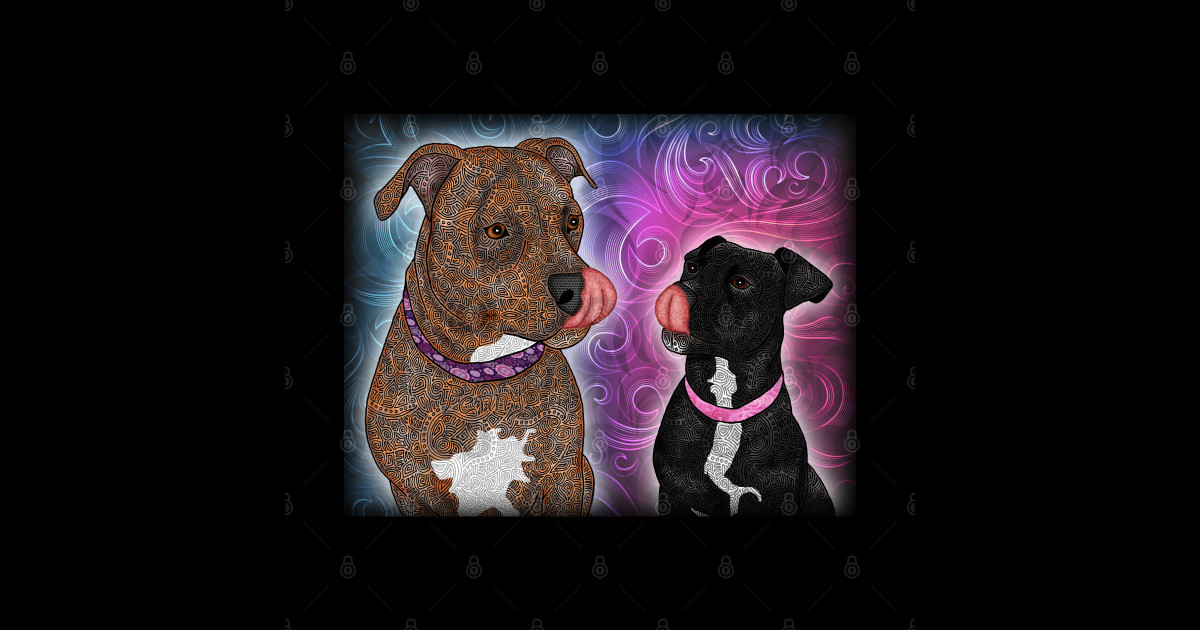 Penny & Phoebe "Licks" with background - Dogs - Sticker | TeePublic
