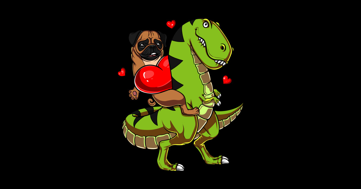 Pug Dog Riding T-Rex Dinosaur Funny - Pug Riding Dinosaur - Sticker ...