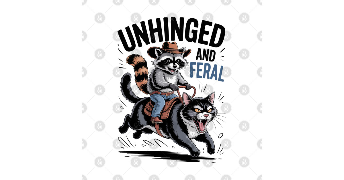 Funny Racoon & Cat Unhinged And Feral Meme Style - Racoon Trash Panda ...