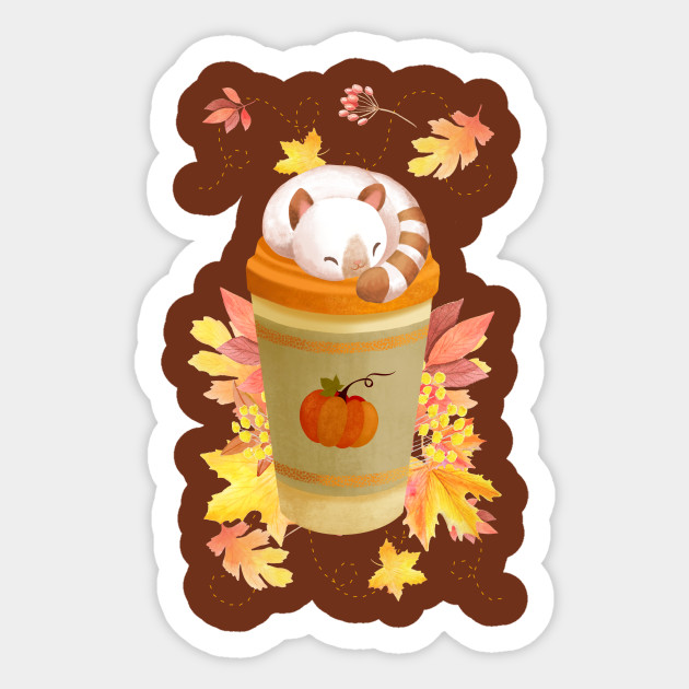 Hello Autumn Coffee Kitten - Autumn - Sticker | TeePublic