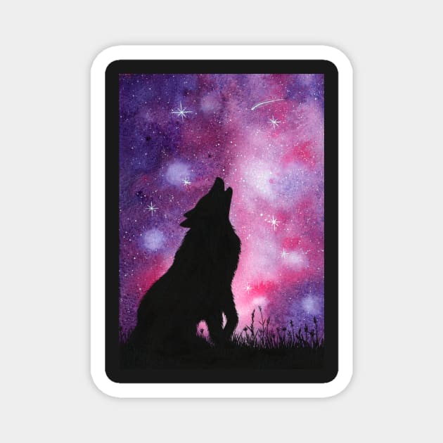 Howling Wolf Galaxy Night Sky Watercolor - Wolf - Magnet | TeePublic