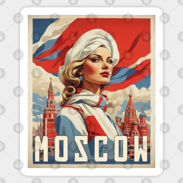 Russia Moscow Woman Moscow Vintage Tourism Poster - Russia - Sticker ...