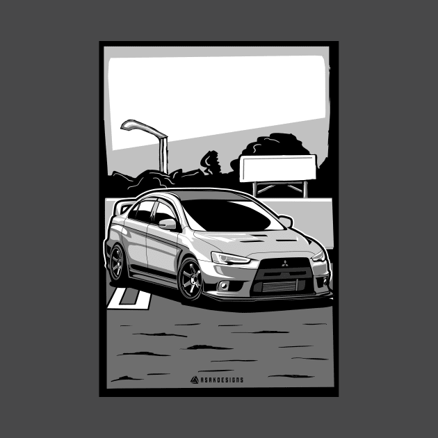 LANCER EVOLUTION EVO X jdm illustration - Mitsubhishi - T-Shirt | TeePublic