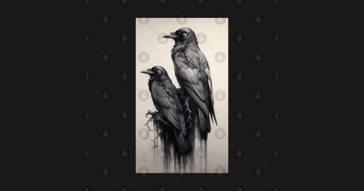 Raven's Reverie - Two Black Crow Art - Black Crow - T-Shirt | TeePublic