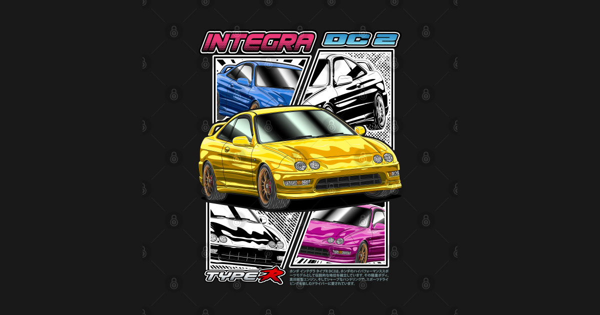 Yellow Honda Integra Type R DC2 Comic Style - Integra - Hoodie | TeePublic