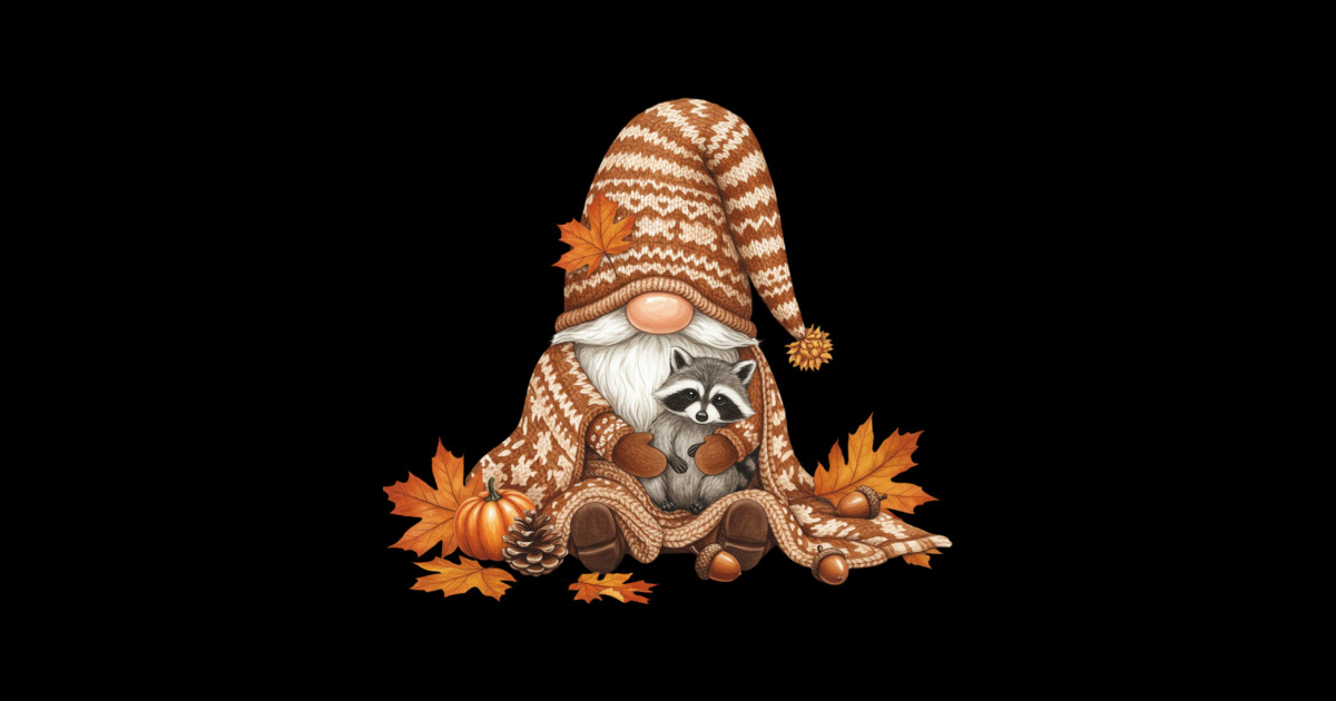 Autumn Fall Leaves Raccoon Gnome - Fall Gnome - Sticker | TeePublic