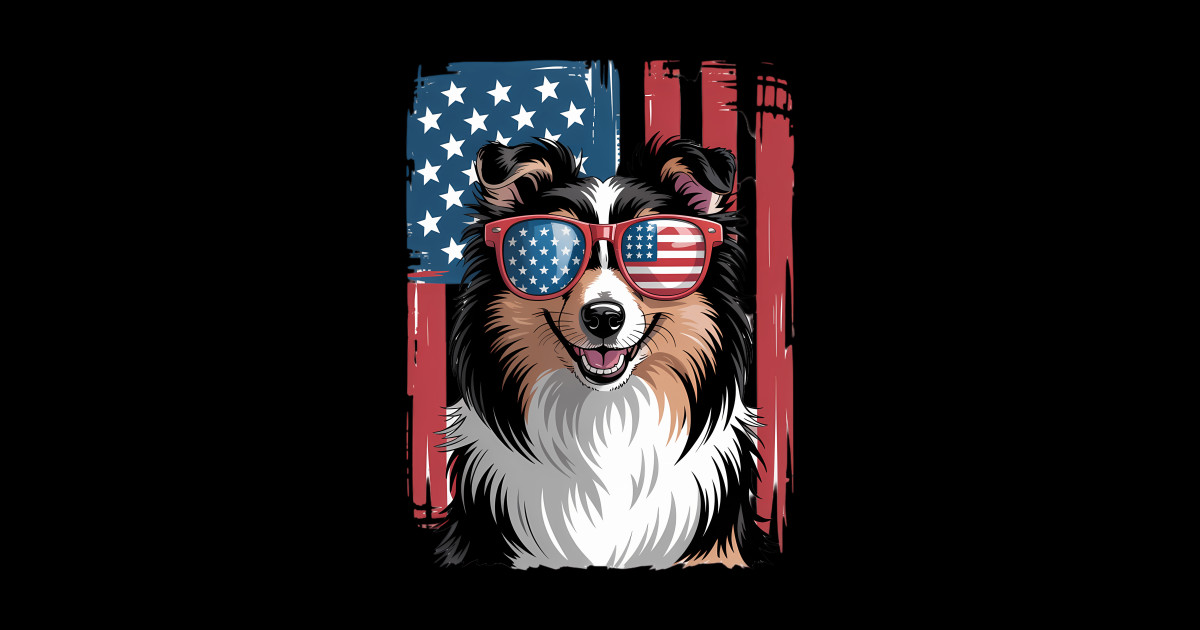 USA America Flag Rough Collie Dog 4th of July Patriotic - 4th Of July ...