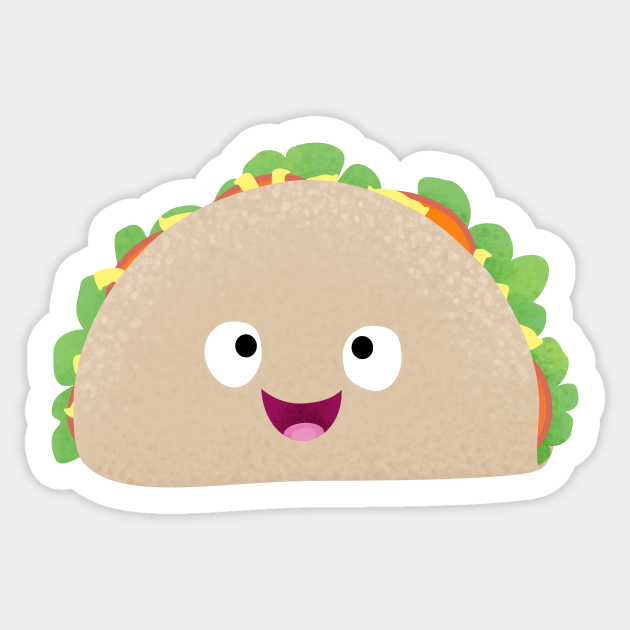 Cute happy smiling taco cartoon illustration - Taco - Sticker | TeePublic