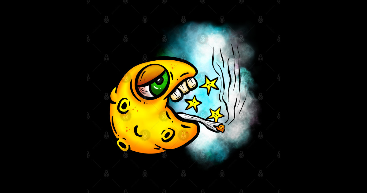 Toker Stoned Celestial Moon Lowbrow Cartoon Sticker - Stoner Moon ...