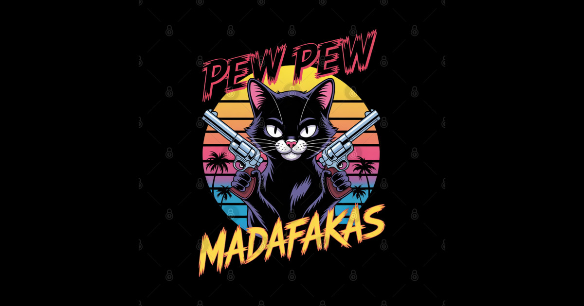 Pew Pew Madafakas Vaporwave Cat Maine Coon - Pew Pew - Sticker | TeePublic