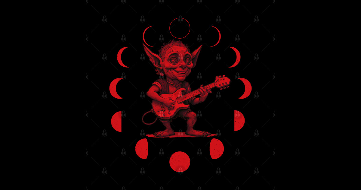 goblin playing guitar moon phase - Goblin - Sticker | TeePublic