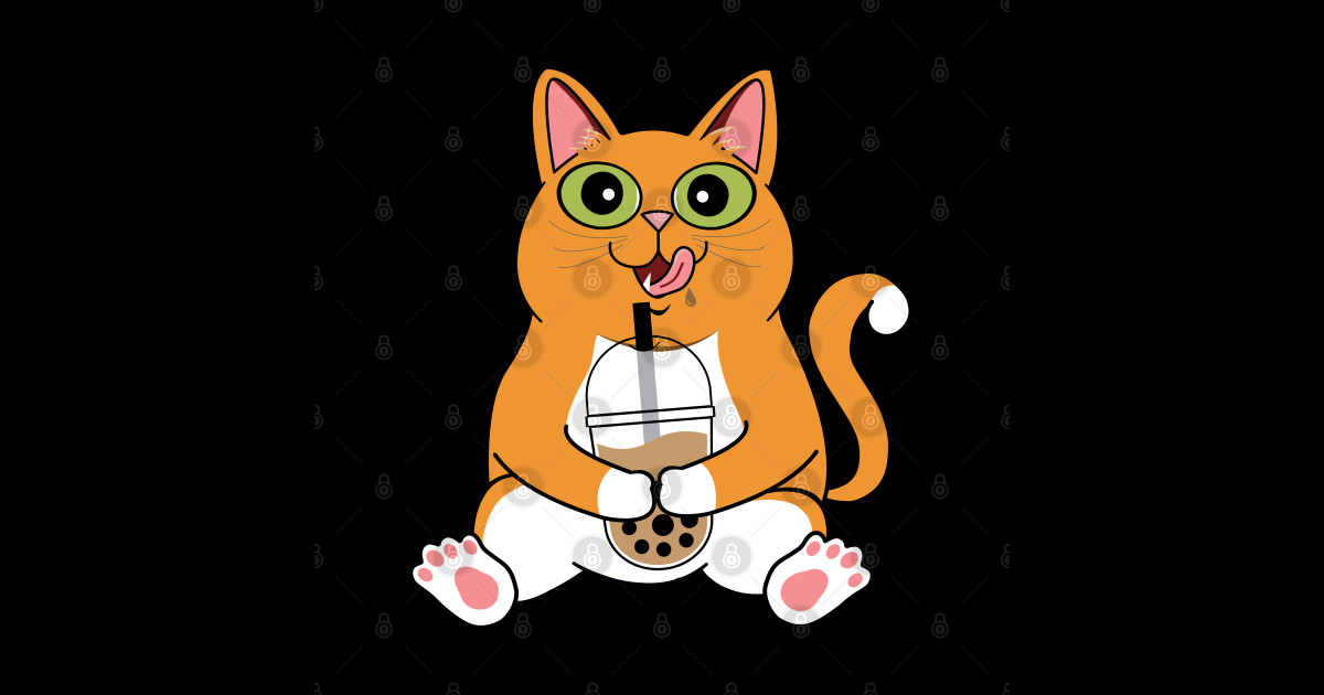 I Love Boba Cat | Ginger Cat - Boba Drinking Calico Kitty - Sticker ...