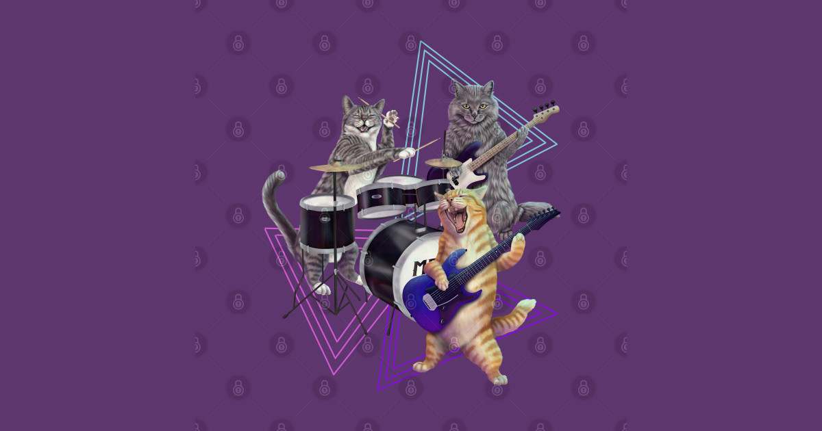 Cat band- Rock band kitties playing the bass, electric guitar, and ...