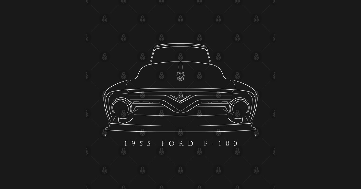 1955 Ford F-100 Pickup - front stencil, white - F 100 - T-Shirt | TeePublic