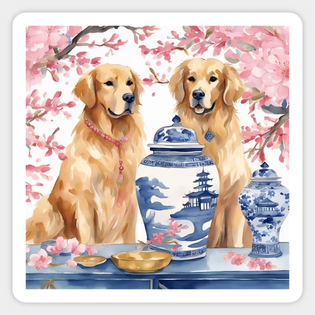 Preppy Golden Retrievers and chinoiserie jars - Preppy - Sticker ...