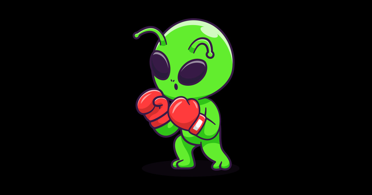 Cute Alien Boxing Cartoon - Cute Alien Boxing Cartoon - Sticker | TeePublic