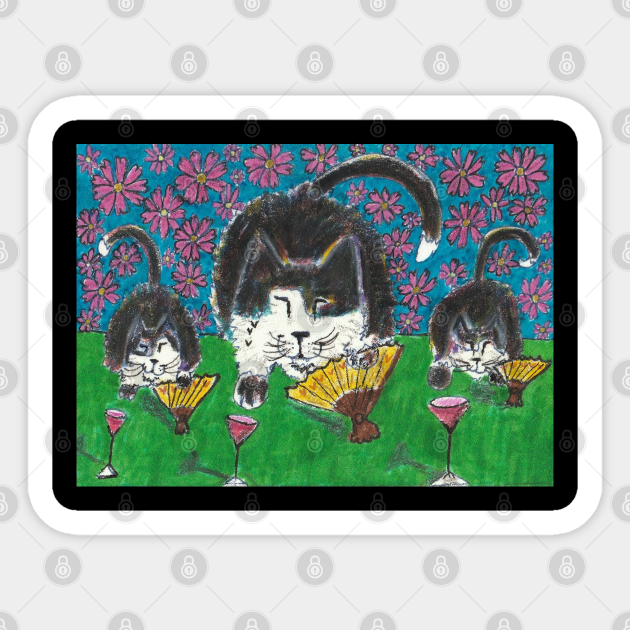 cats with fans - Cute Cats Art - Sticker | TeePublic