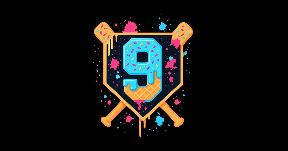 Baseball 9 Year Old Ice Cream Drip 9th Birthday Boy Number 9 - Birthday ...