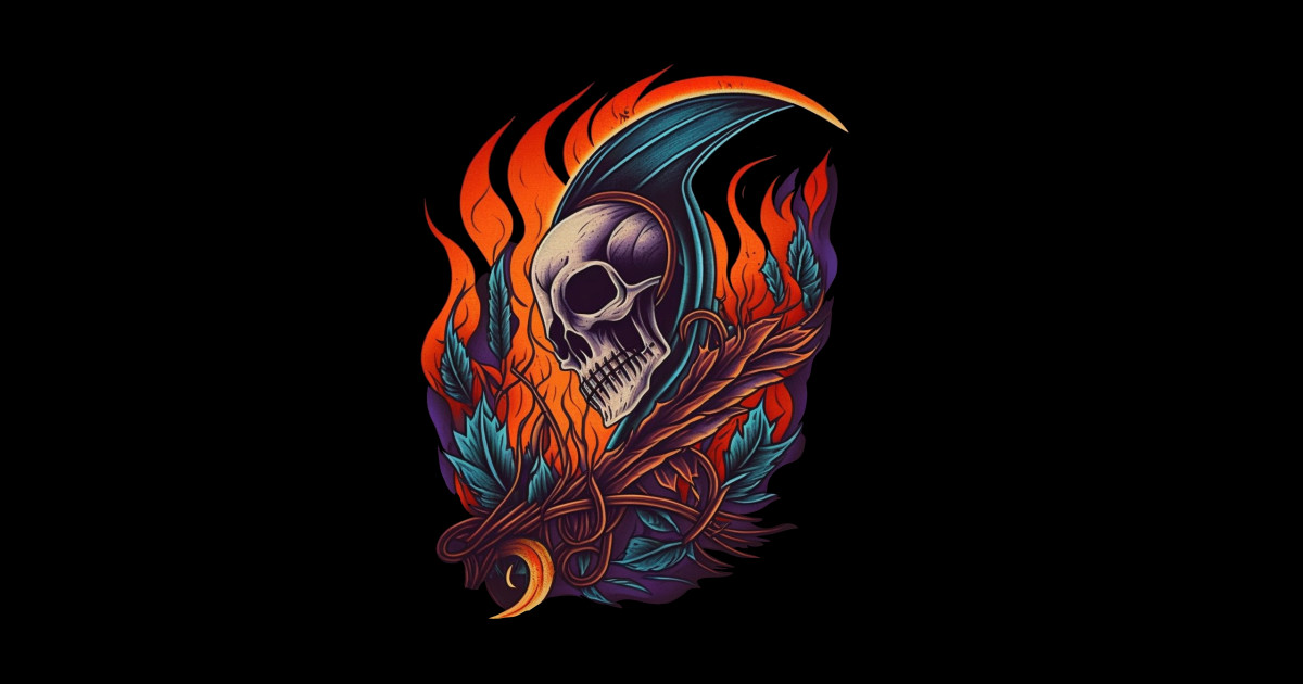 Skull in Fire - Skull Fire - Sticker | TeePublic