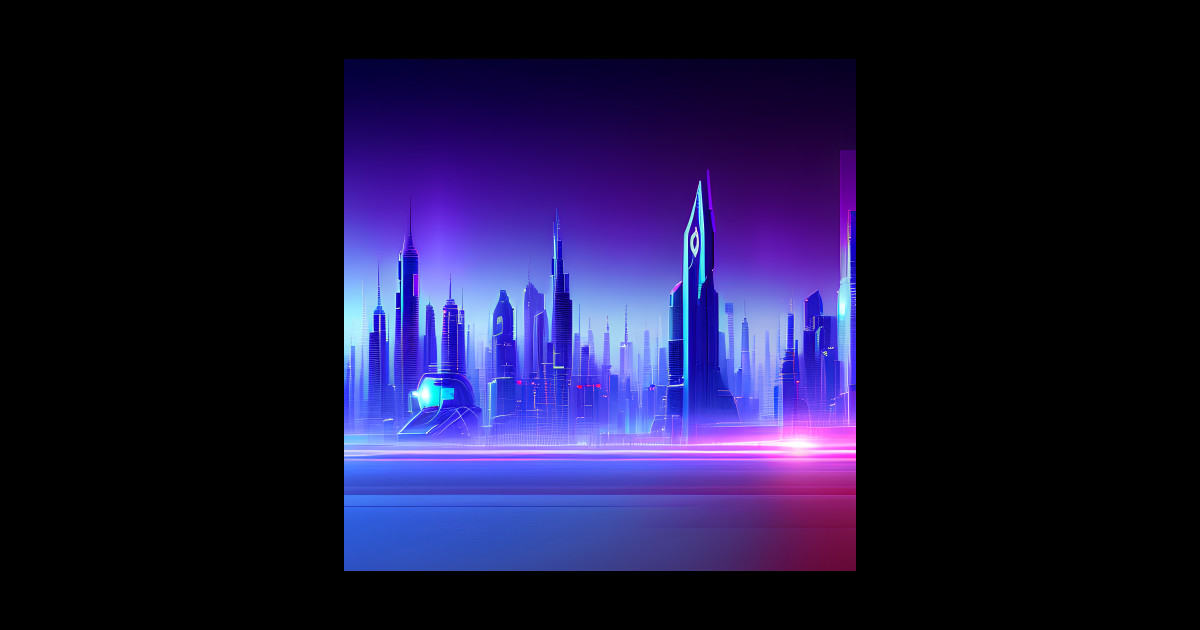 Ai Generated Art Scenery - Futuristic City Skyline With Neon Blue ...
