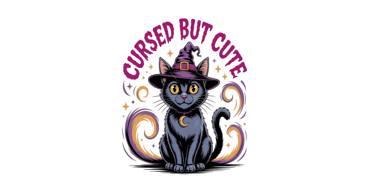 Black Cat Witch Hat Design Cursed But Cute Feline Magic - Black Cat ...