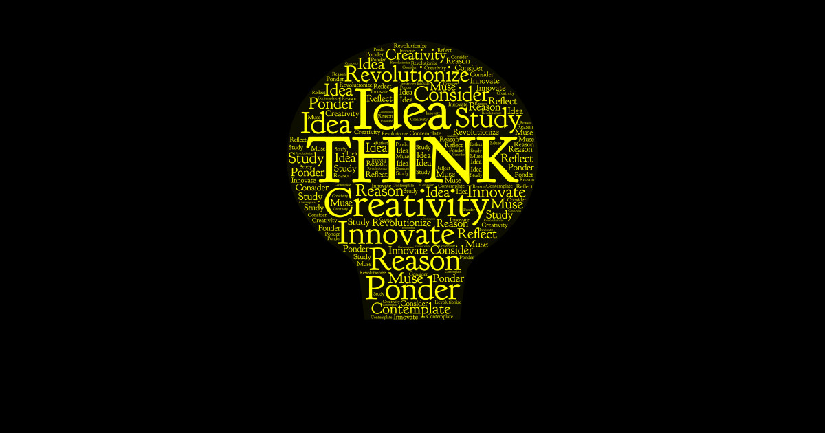 Think Light Bulb Word Cloud Yellow Light - Think - Sticker | TeePublic