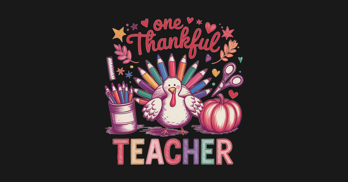 One Thankful Teacher Turkey Art - Teacher Thanksgiving - T-Shirt ...