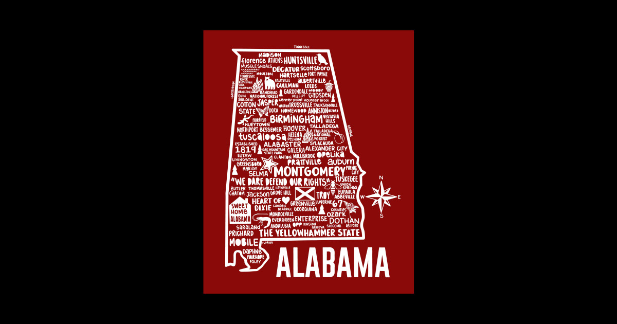 Alabama Map - Alabama - Sticker | TeePublic