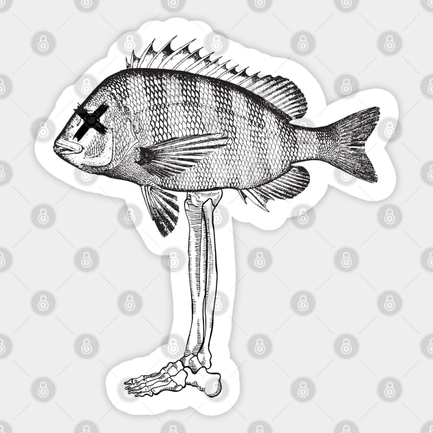 Fish with a skeleton leg - Fish - Sticker | TeePublic