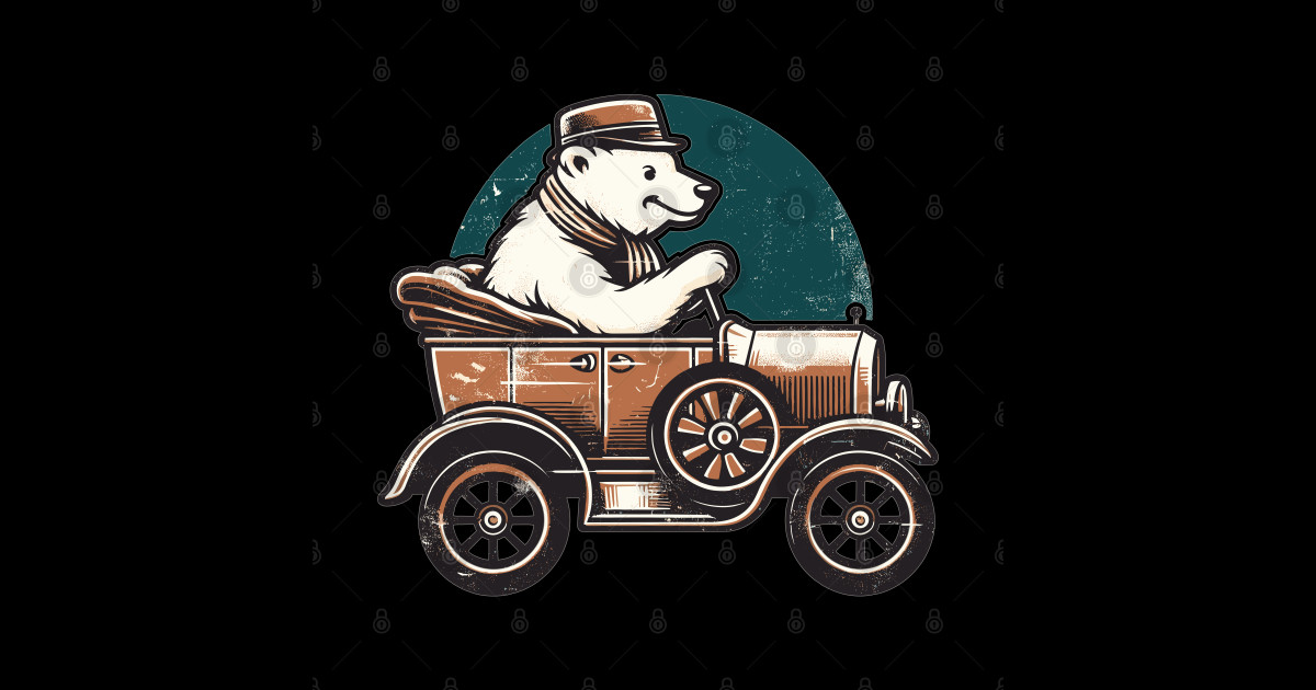 Cartoon Polar bear driving car - Polar Bear - Sticker | TeePublic