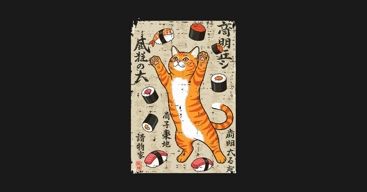 Japanese Cat Jumping Sushi Ukiyo-e Art Food Women Men Kids - Japanese ...