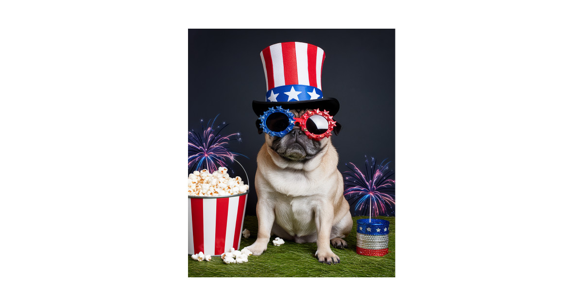 American Flag Pug 4th July Independence Day - American Flag Pug 4th ...