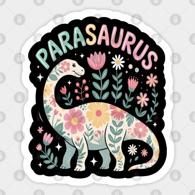 Parasaurus Watercolor Floral - Parasaurus Watercolor Floral - Sticker ...