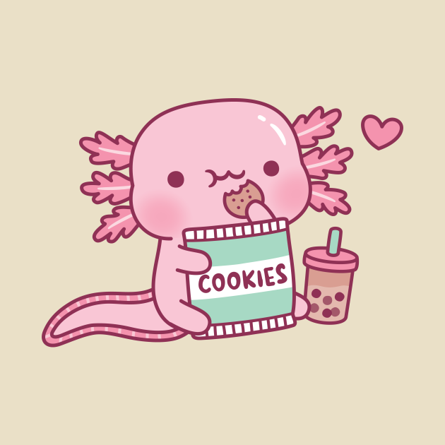 Cute Axolotl Snack On Cookies And Bubble Tea - Cute Axolotl - T-Shirt ...