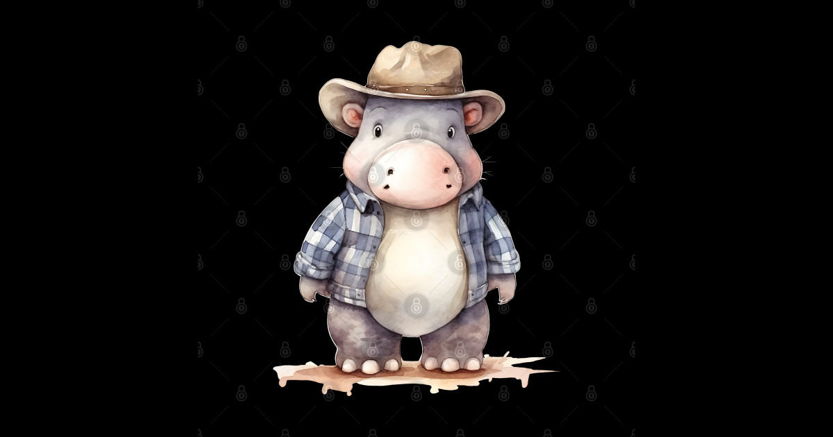 Hippopotamus Wearing a Cowboy Hat - Hippo - Sticker | TeePublic