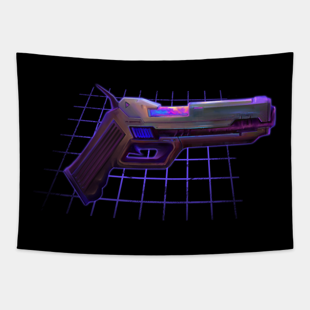 Cyberpunk Vaporwave Cyberwave Gun Blaster Pistol - Cyberpunk - Tapestry ...