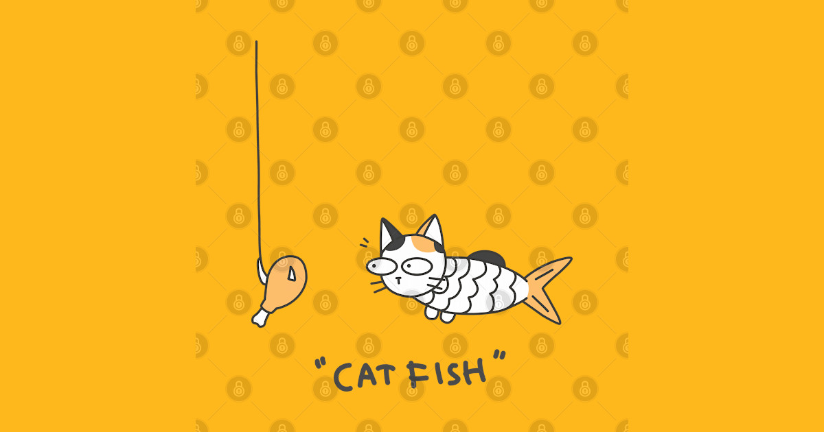 Fishing a CatFish - Calico Cat - Cute Cats - T-Shirt | TeePublic