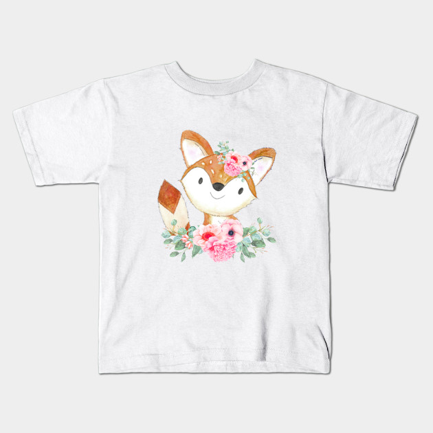 Fox girl with pink flowers - Girly Fox - Kids T-Shirt | TeePublic