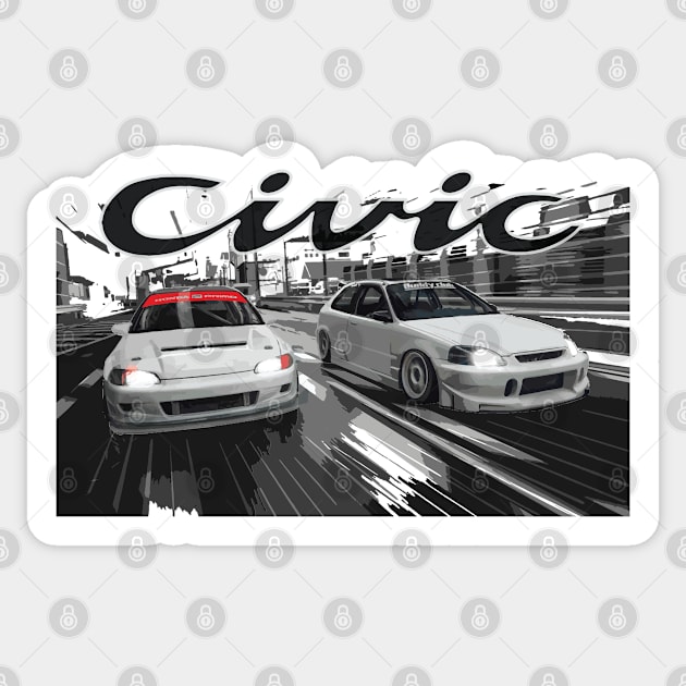 Honda civic ek vs eg initial d racing - Honda - Sticker | TeePublic