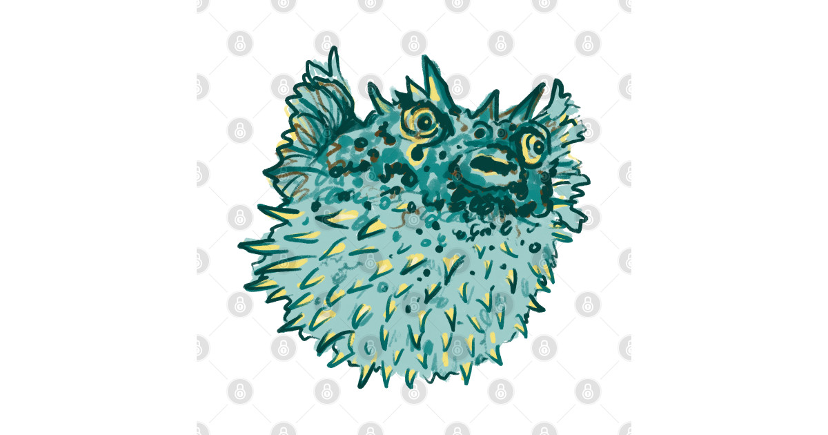 Angry blue pufferfish - Pufferfish - T-Shirt | TeePublic