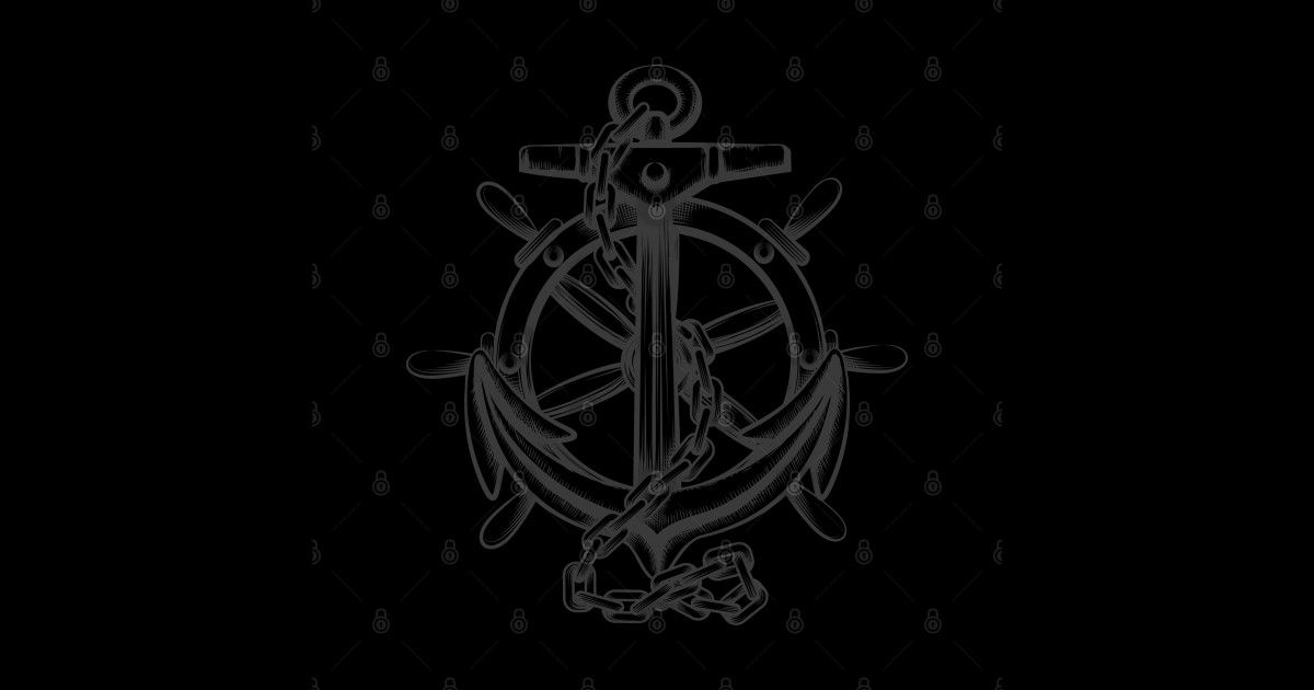 Anchor and ships wheel tattoo in engraving style - Anchor Nautical Ship ...